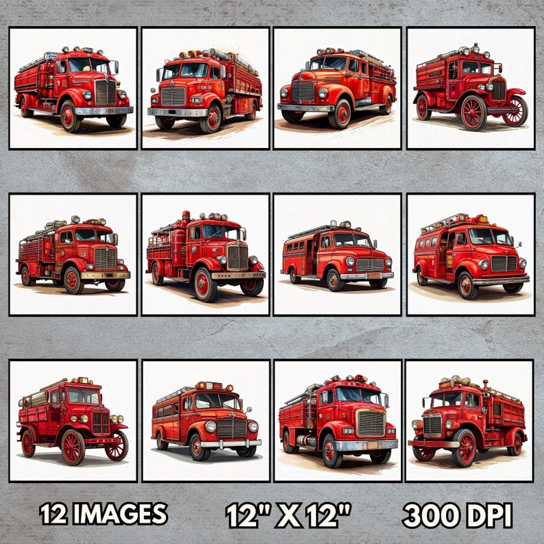 Vintage Fire Truck Clip Art |antique Fire Engine Illustrations |retro ...