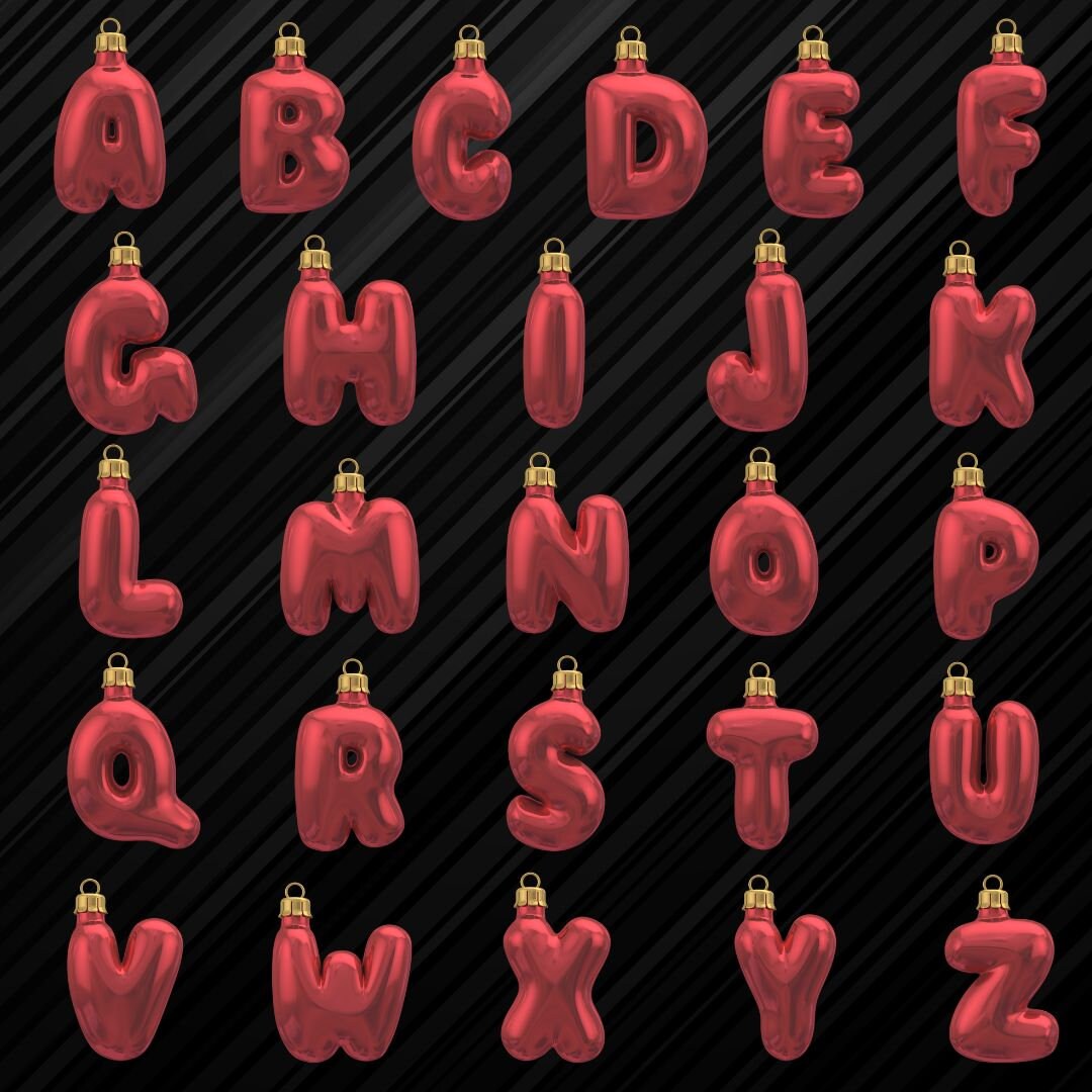 3D Red Christmas Alphabet Letters Set, Holiday Banner Letters, Xmas ...