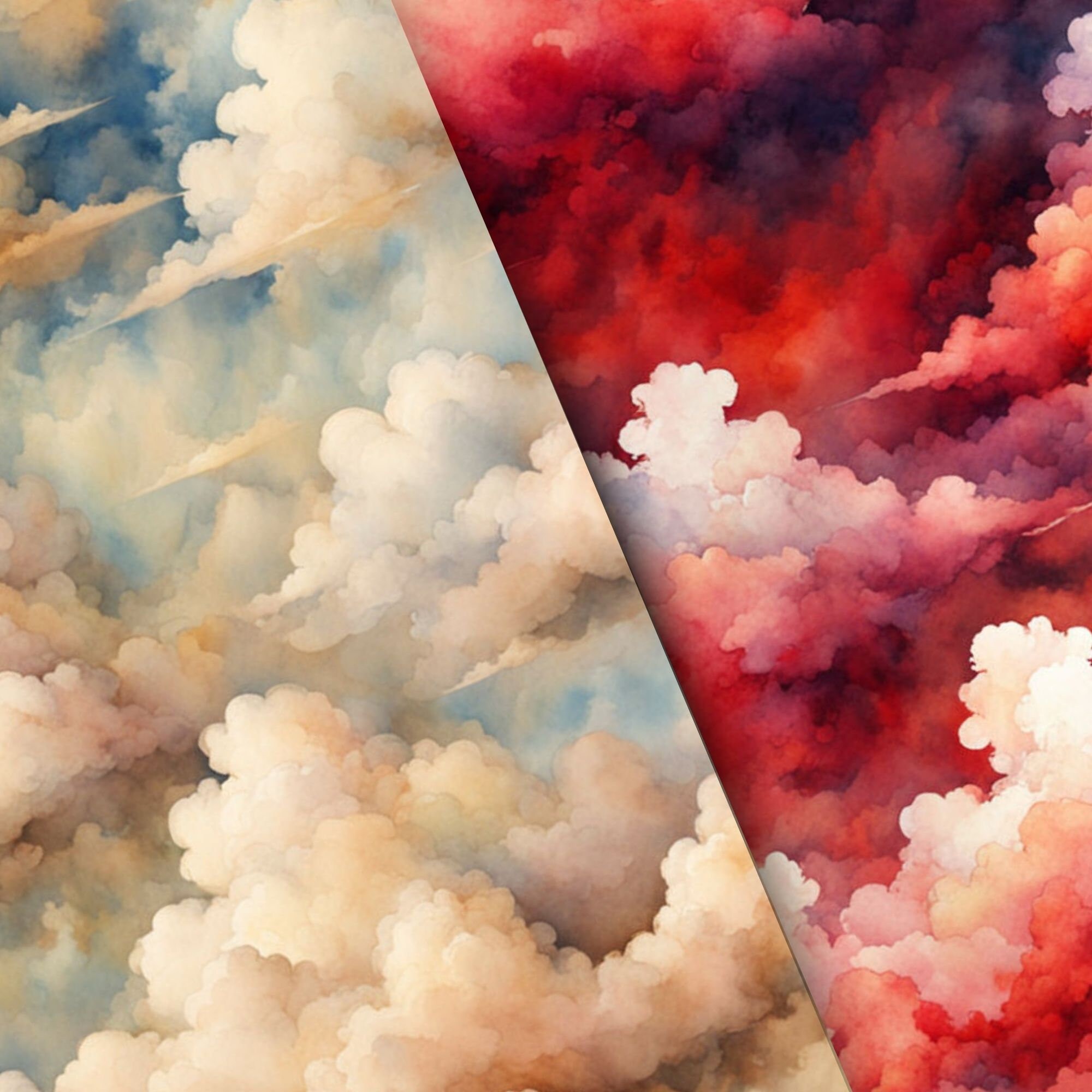 Watercolor Cloudy Skies Digital Paper Pack, Cloud and Sky 'printable ...