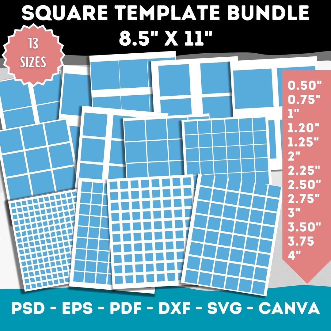 Square Collage Sheet Template Bundle, 13 Sizes Square Template, 8.5X11 ...