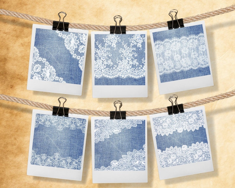 Denim & Lace Textured Digital Papers, Washed Denim Digital Background ...