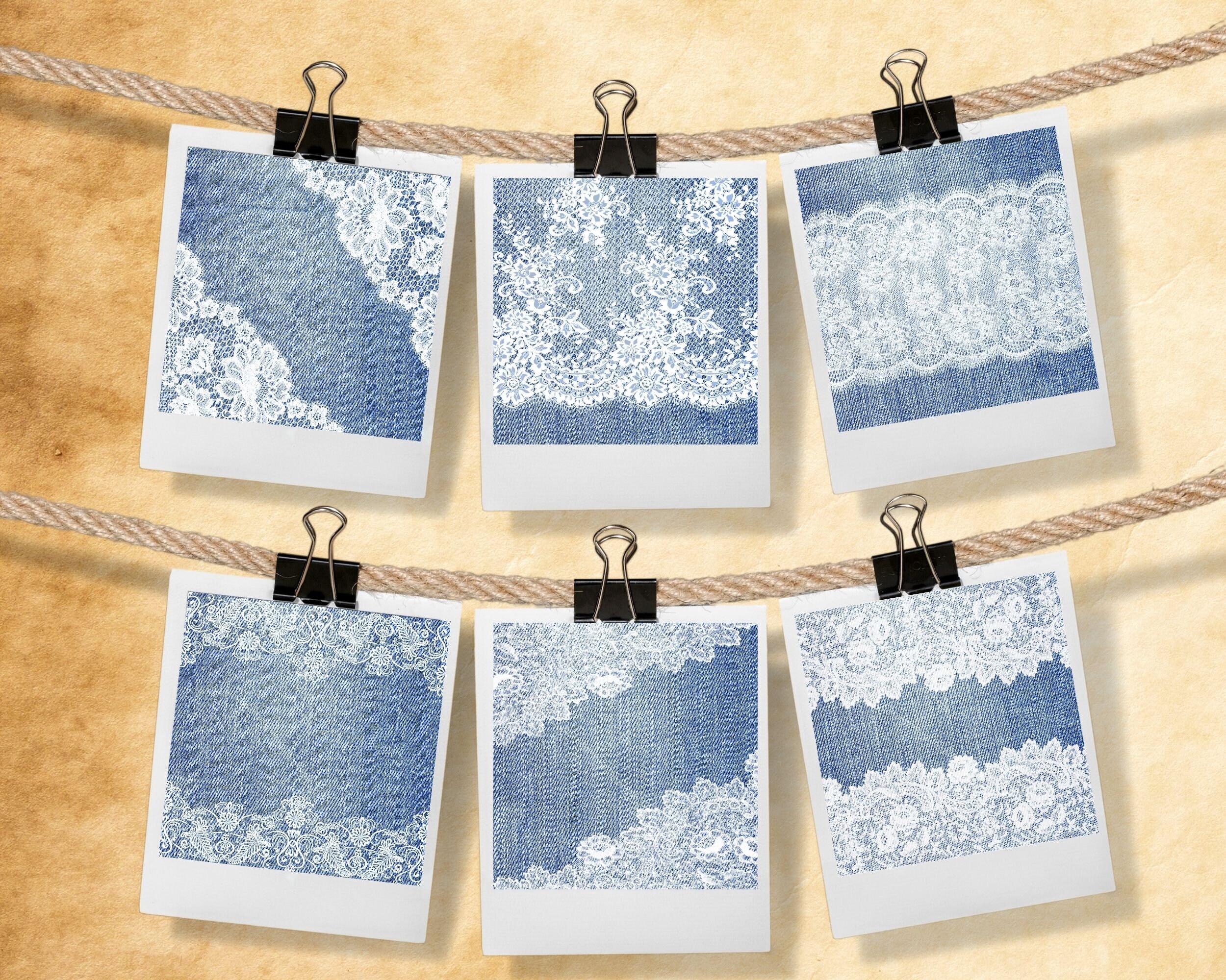 Denim & Lace Textured Digital Papers, Washed Denim Digital Background ...