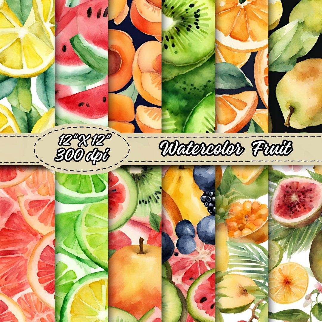 Watercolor Fruit Pattern Digital Papers, Summer Themed Scrapbooking ...