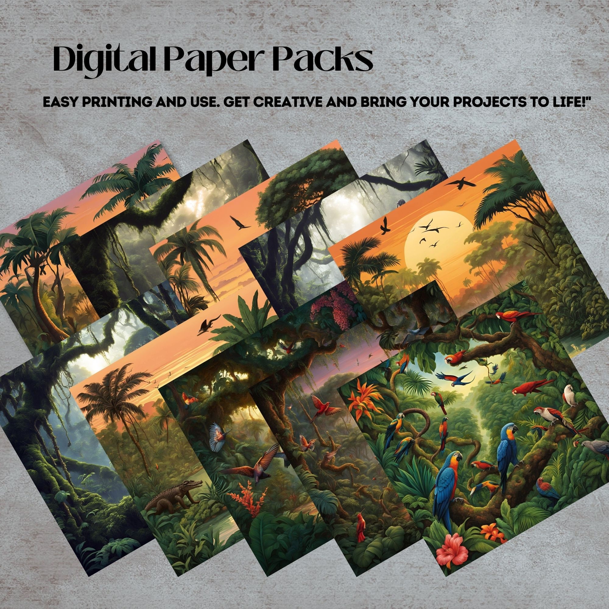 Jungle Paradise Digital Paper Pack, Tropical Forest Pattern ,nature ...