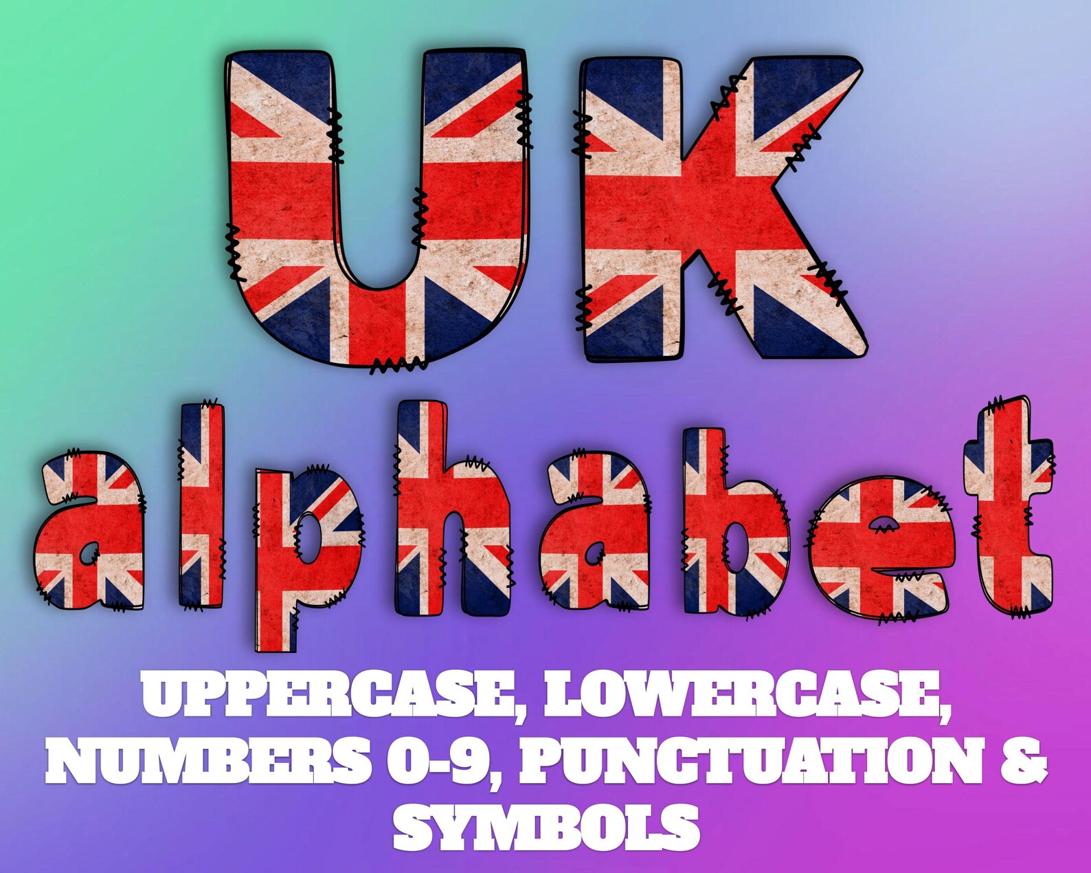 United Kingdom Flag Doodle Letters , Vintage United Kingdom Flag ...
