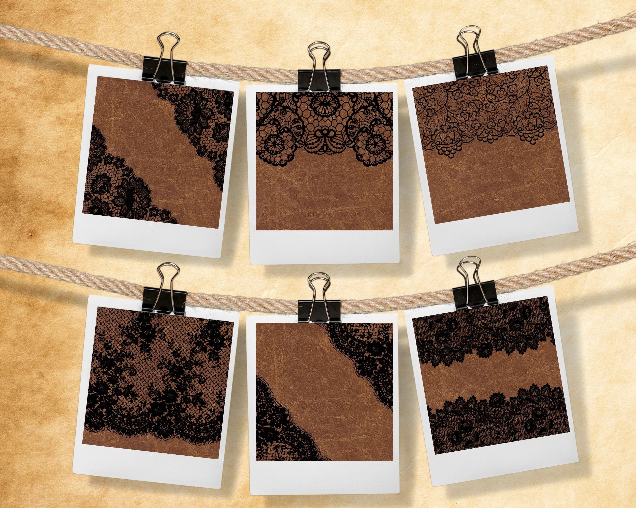 Black Lace and Leather Digital Paper Pack - Vintage Lace Pattern ...