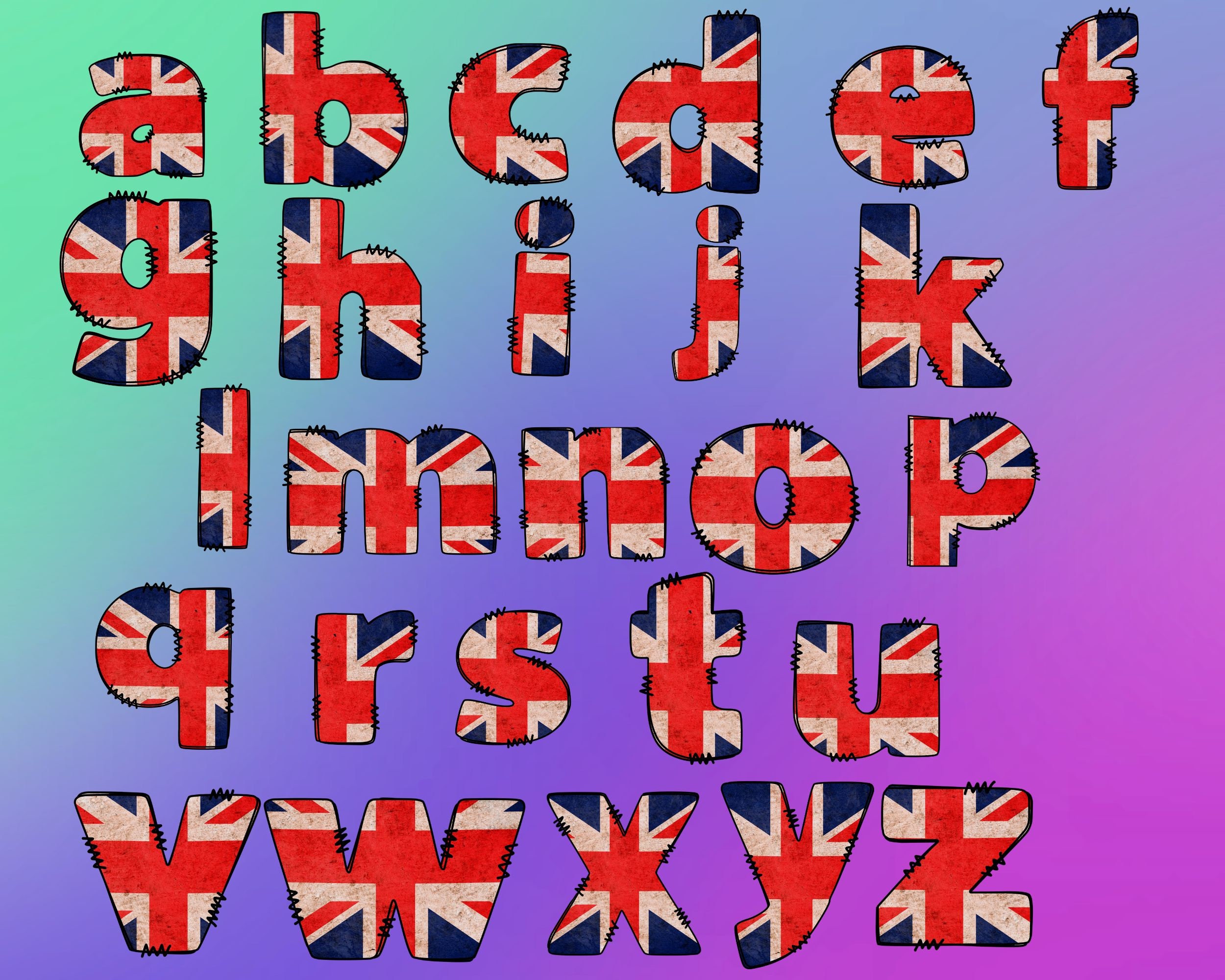 United Kingdom Flag Doodle Letters , Vintage United Kingdom Flag ...
