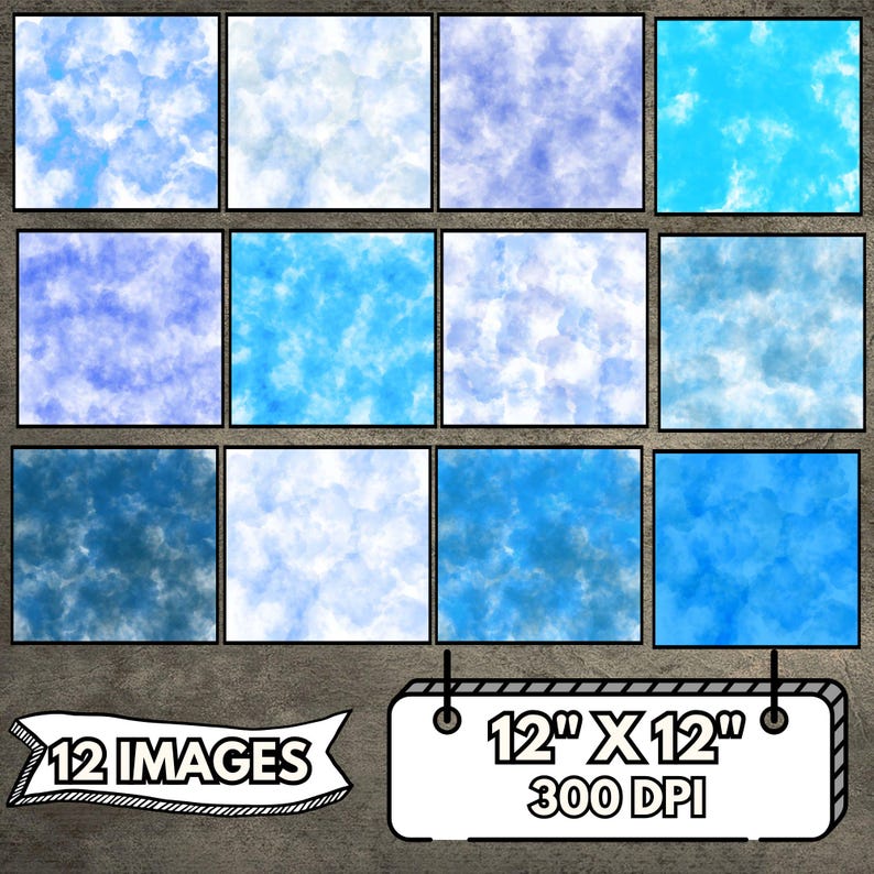 Watercolor Cloud Texture Digital Papers Pack, Blue Sky Digital ...