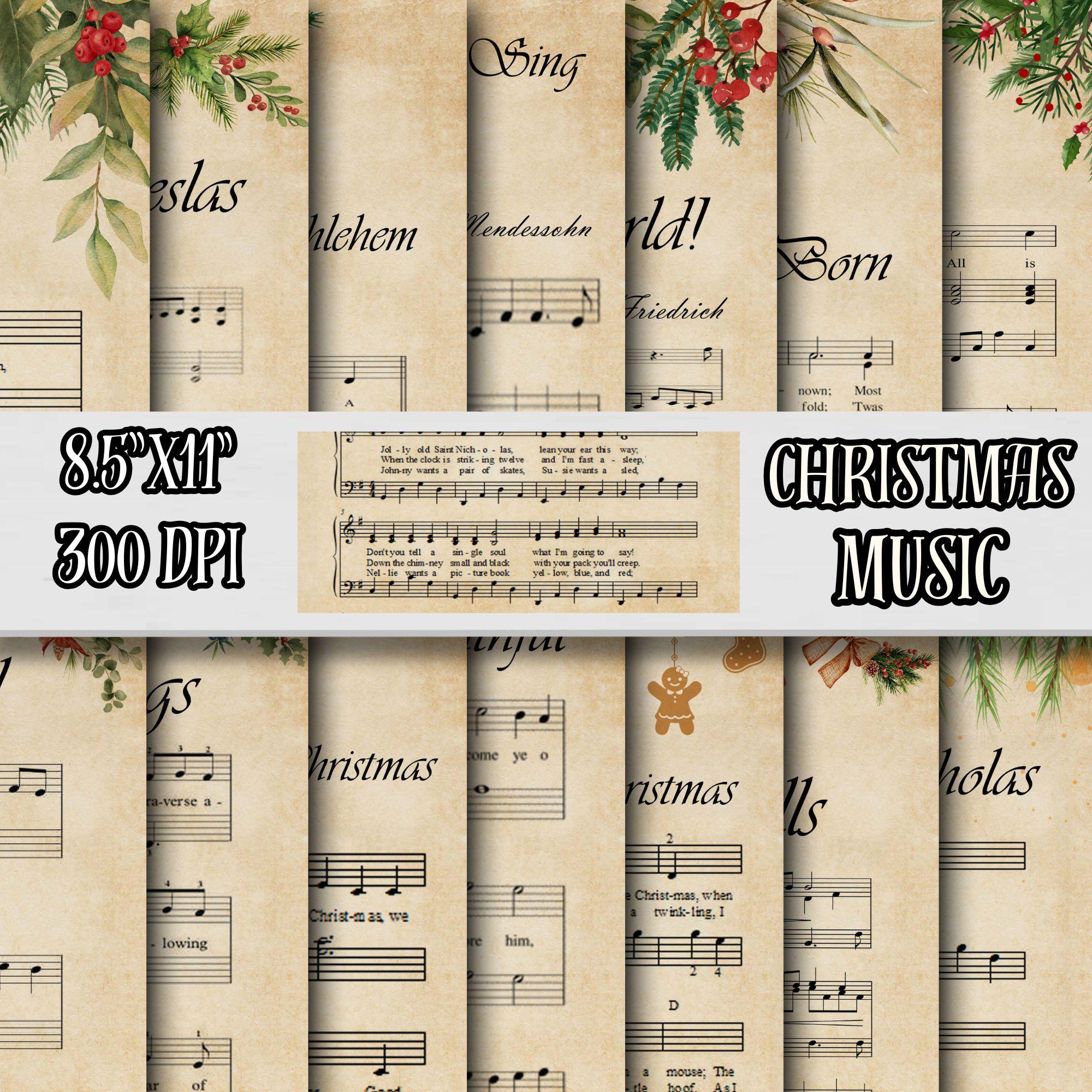 Vintage Christmas Sheet Music Digital Paper Pack 8.5"x11", Festive ...