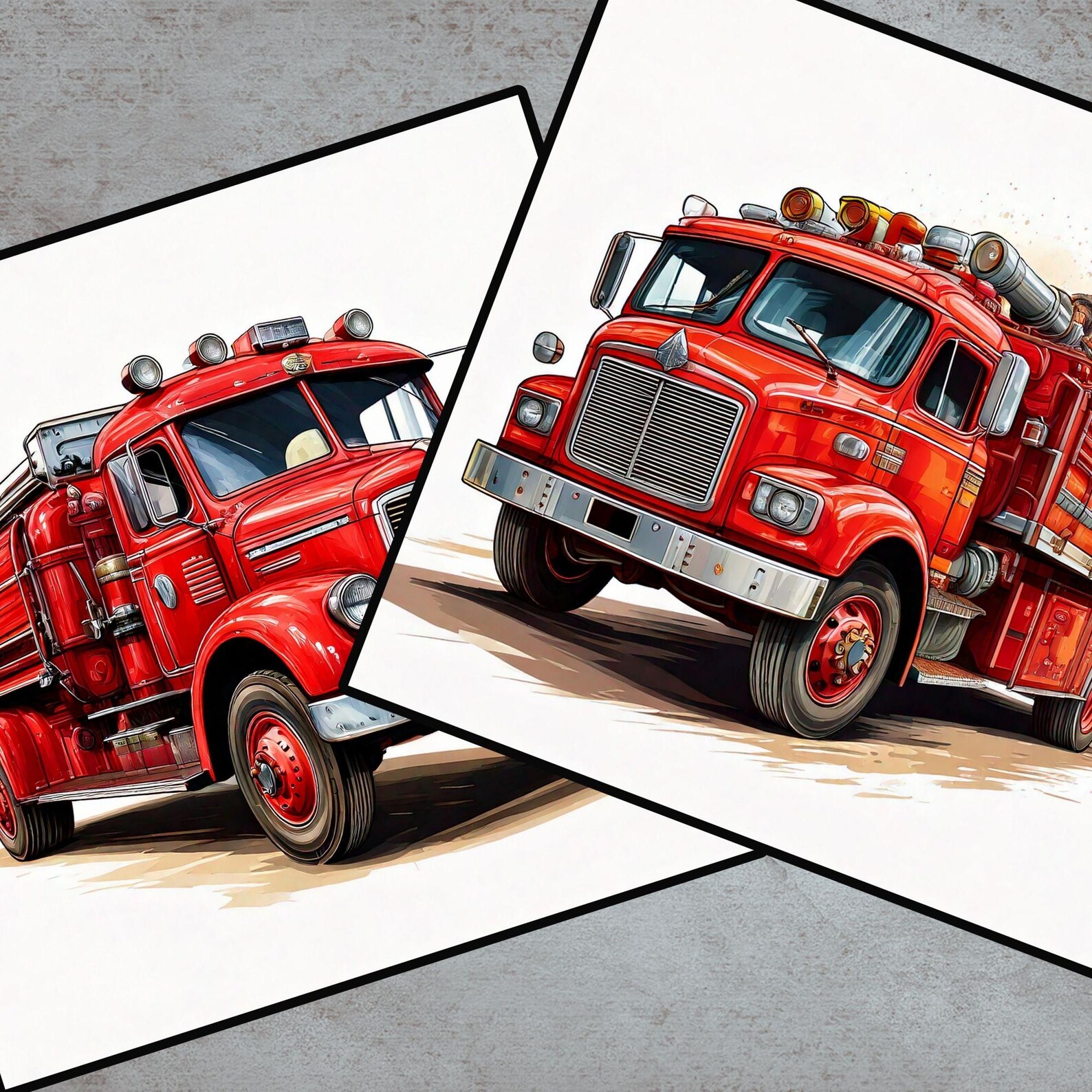 Vintage Fire Truck Clip Art |antique Fire Engine Illustrations |retro ...