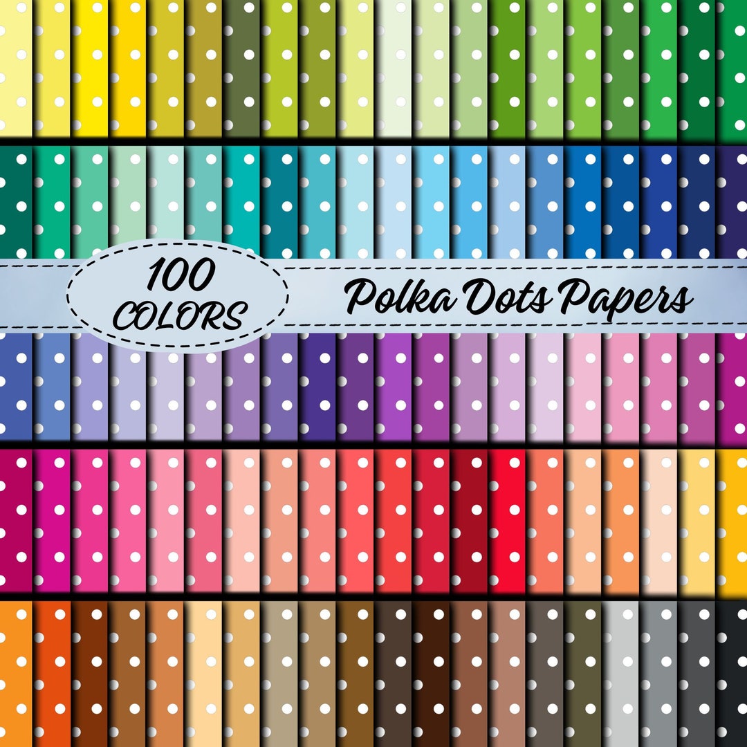 Polka Dot Digital Paper Set, 100 Rainbow Colors Polka Dot Patterns ...