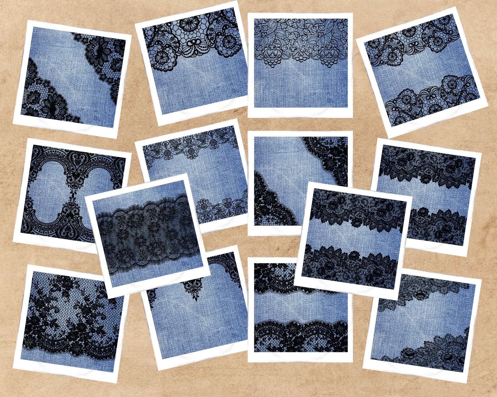 Denim & Lace Textured Digital Papers, Washed Denim Digital Background ...