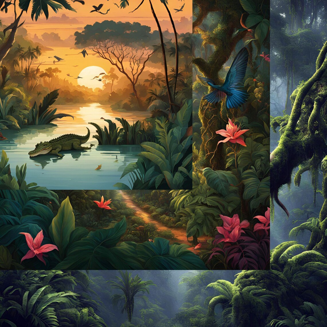 Jungle Paradise Digital Paper Pack, Tropical Forest Pattern ,nature ...