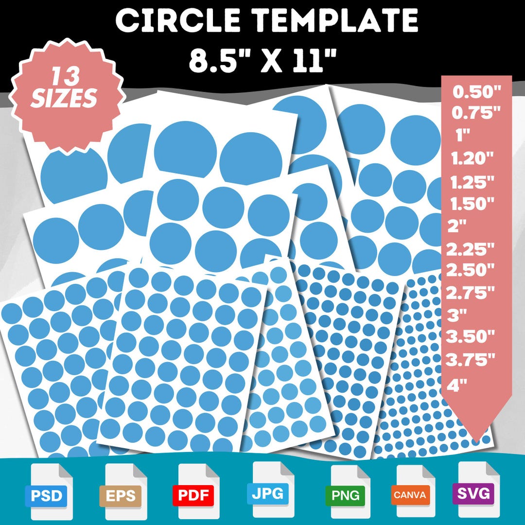 Circle Collage Sheet Template Bundle, 13 Sizes Circle Template, 8.5X11 ...