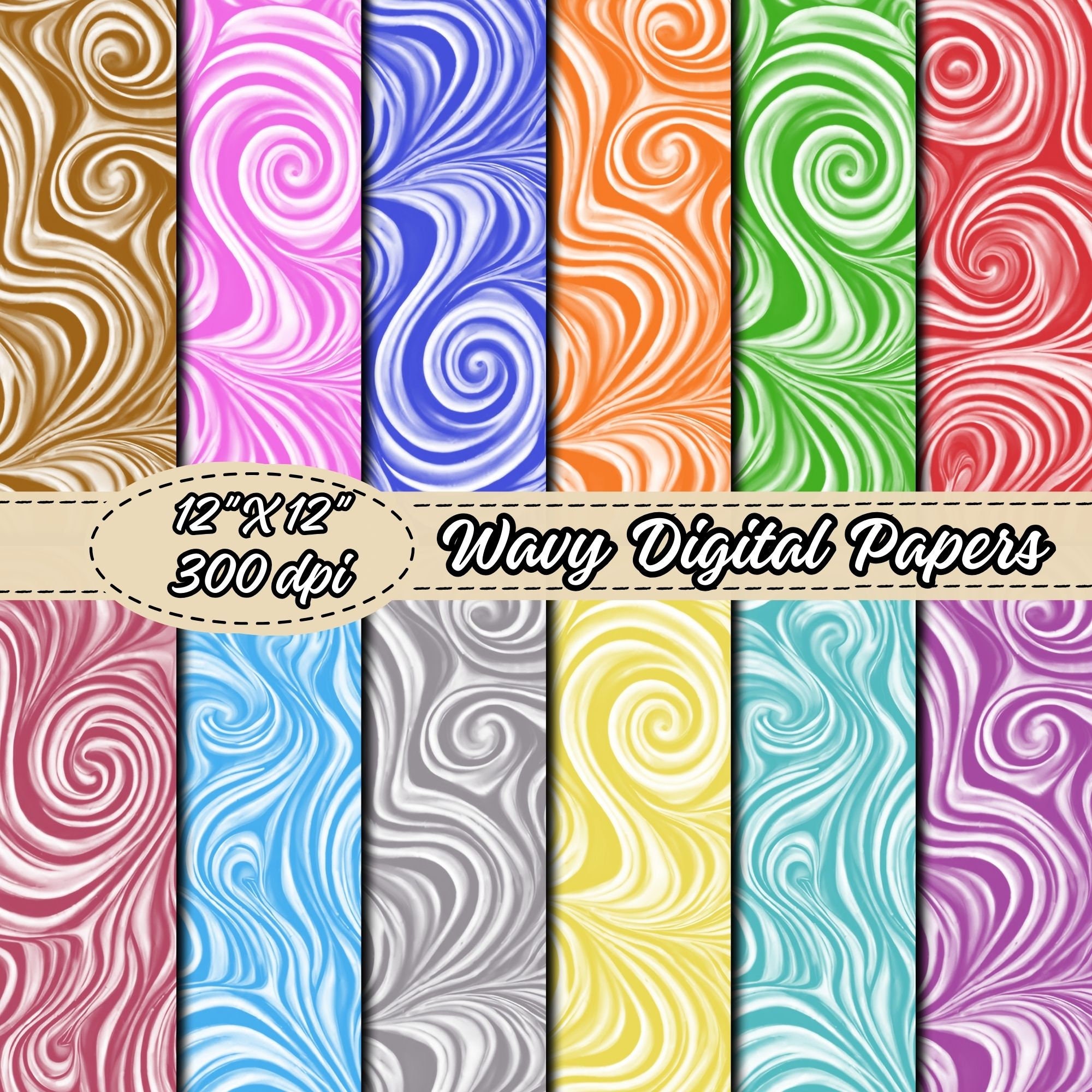 Colorful Wavy Digital Paper, Wavy Swirl Backgrounds, Liquid Marble ...