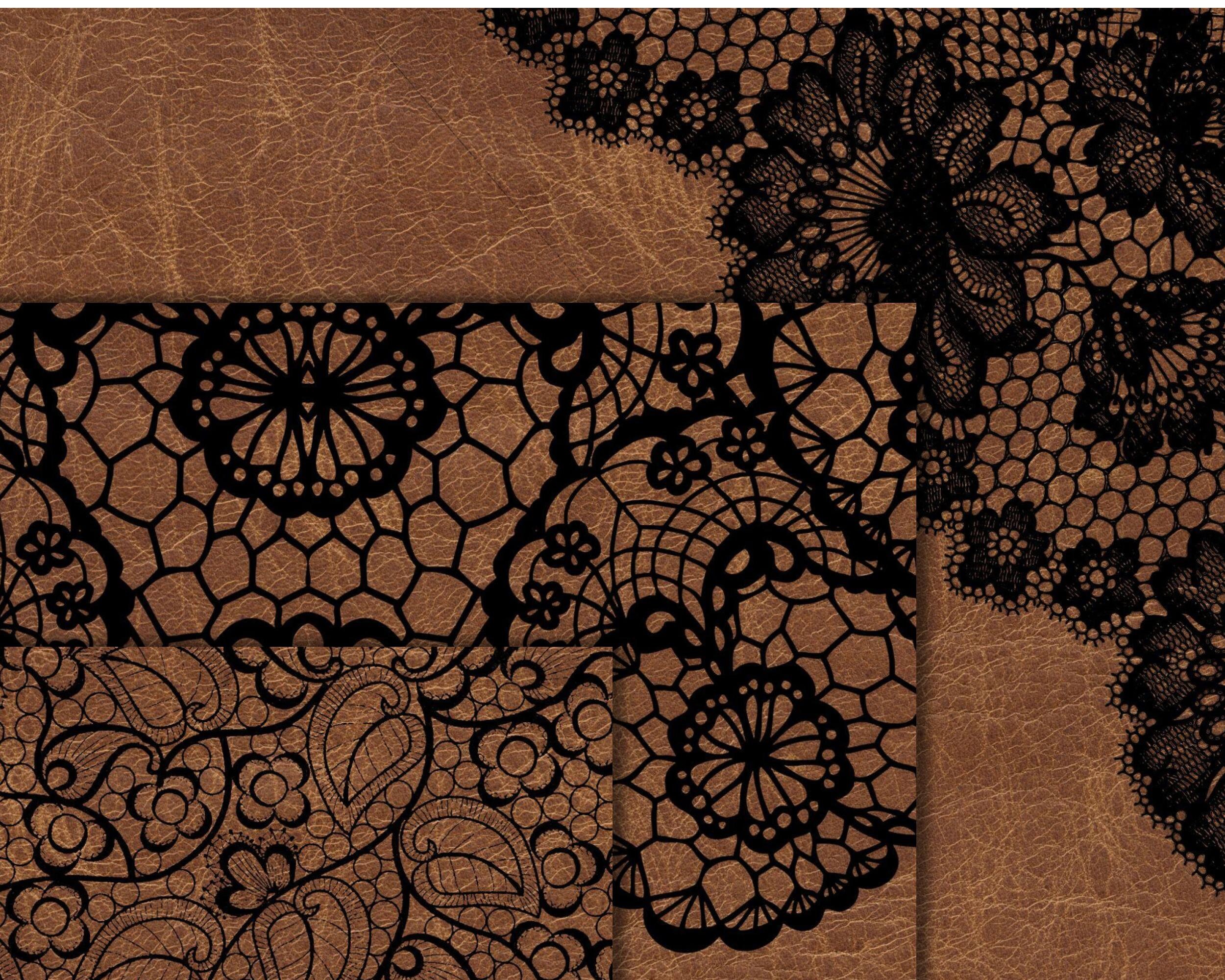 Black Lace and Leather Digital Paper Pack - Vintage Lace Pattern ...
