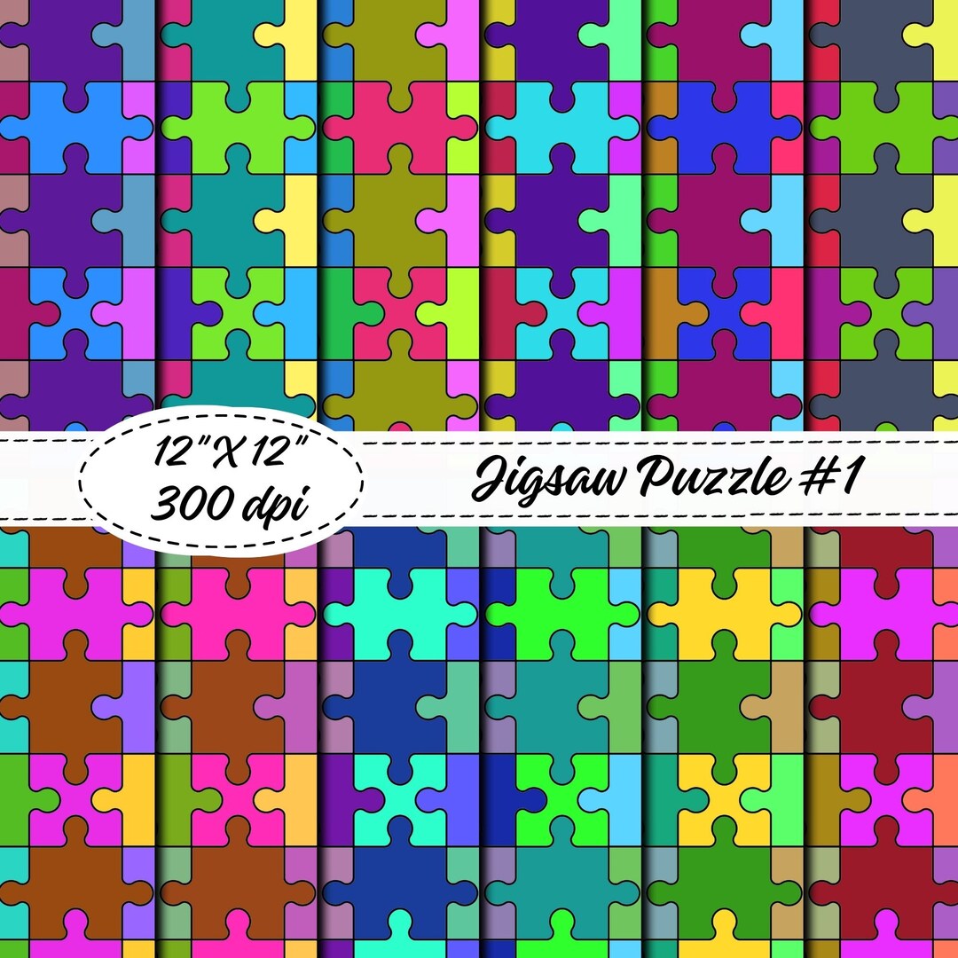 Jigsaw Puzzles Digital Paper, Colorful Rainbow Repeatable Pattern ...