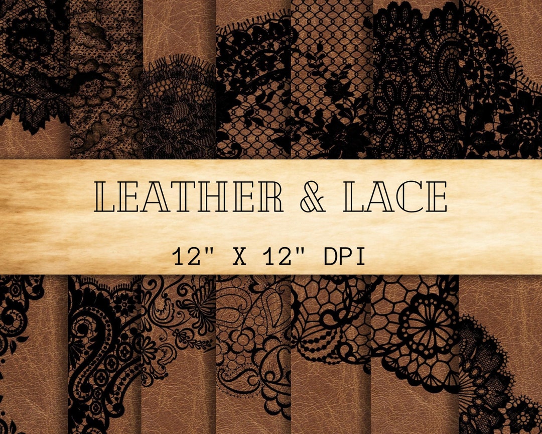 Black Lace and Leather Digital Paper Pack - Vintage Lace Pattern ...
