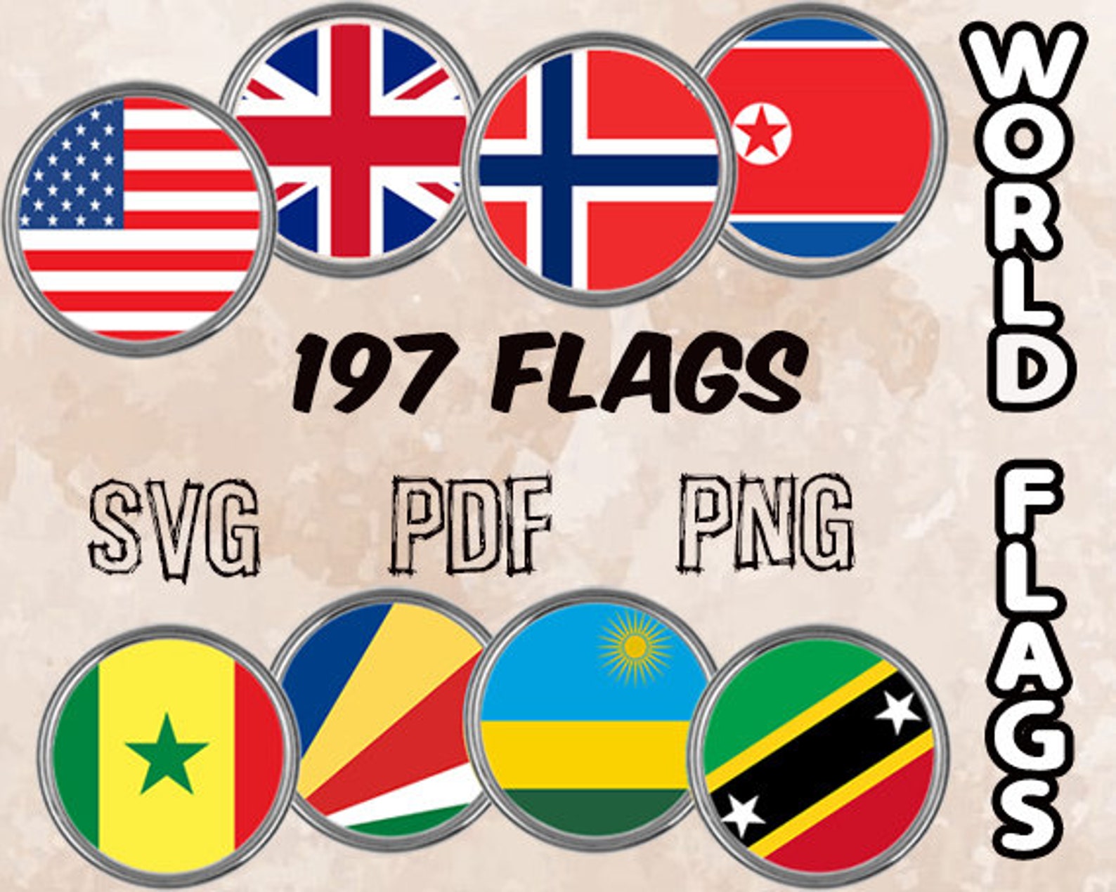 World Flags Digital Collage Sheet 1 Inch Round Circles for Pendants ...