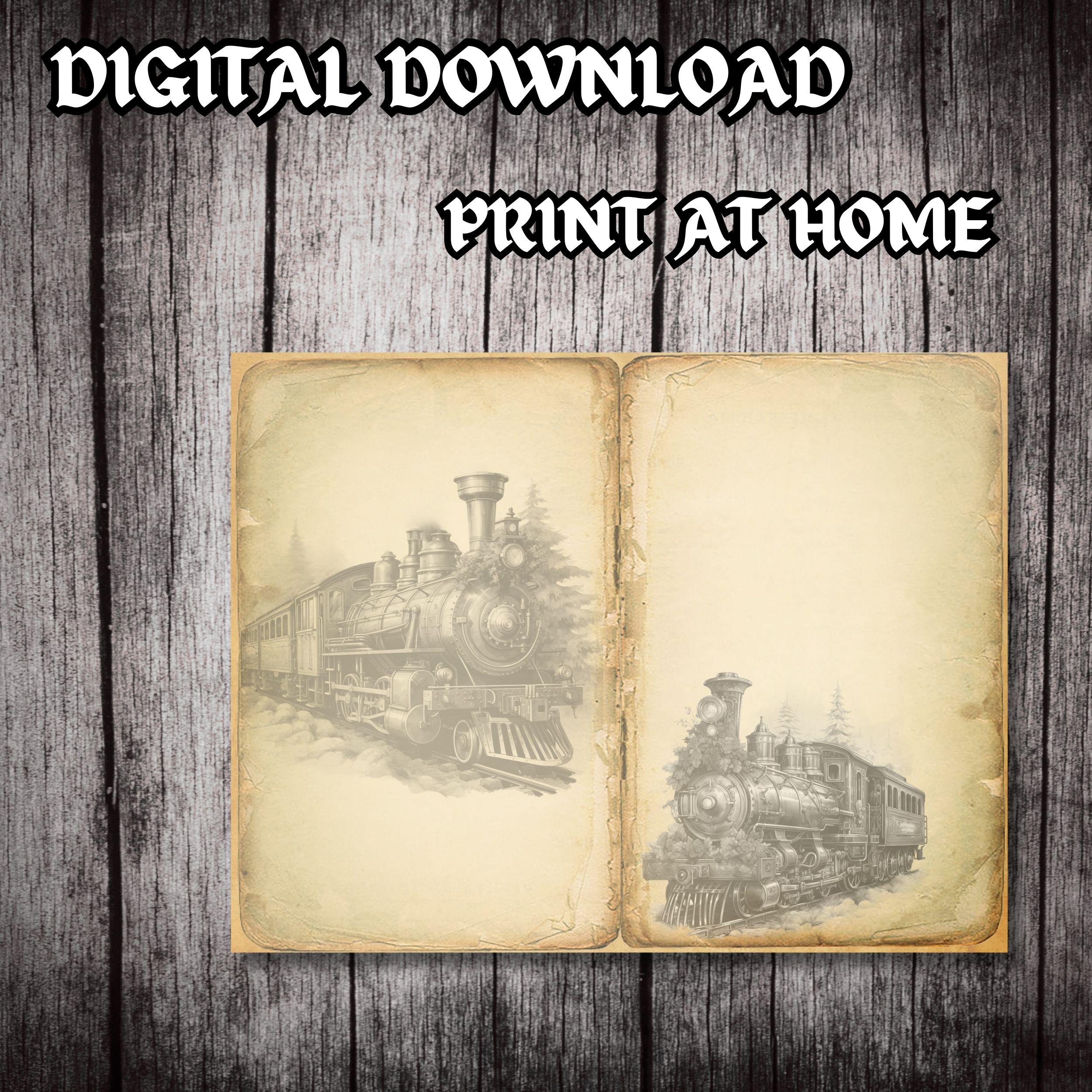 Vintage Trains Junk Journal Pages Kit - Locomotive Junk Journal for ...