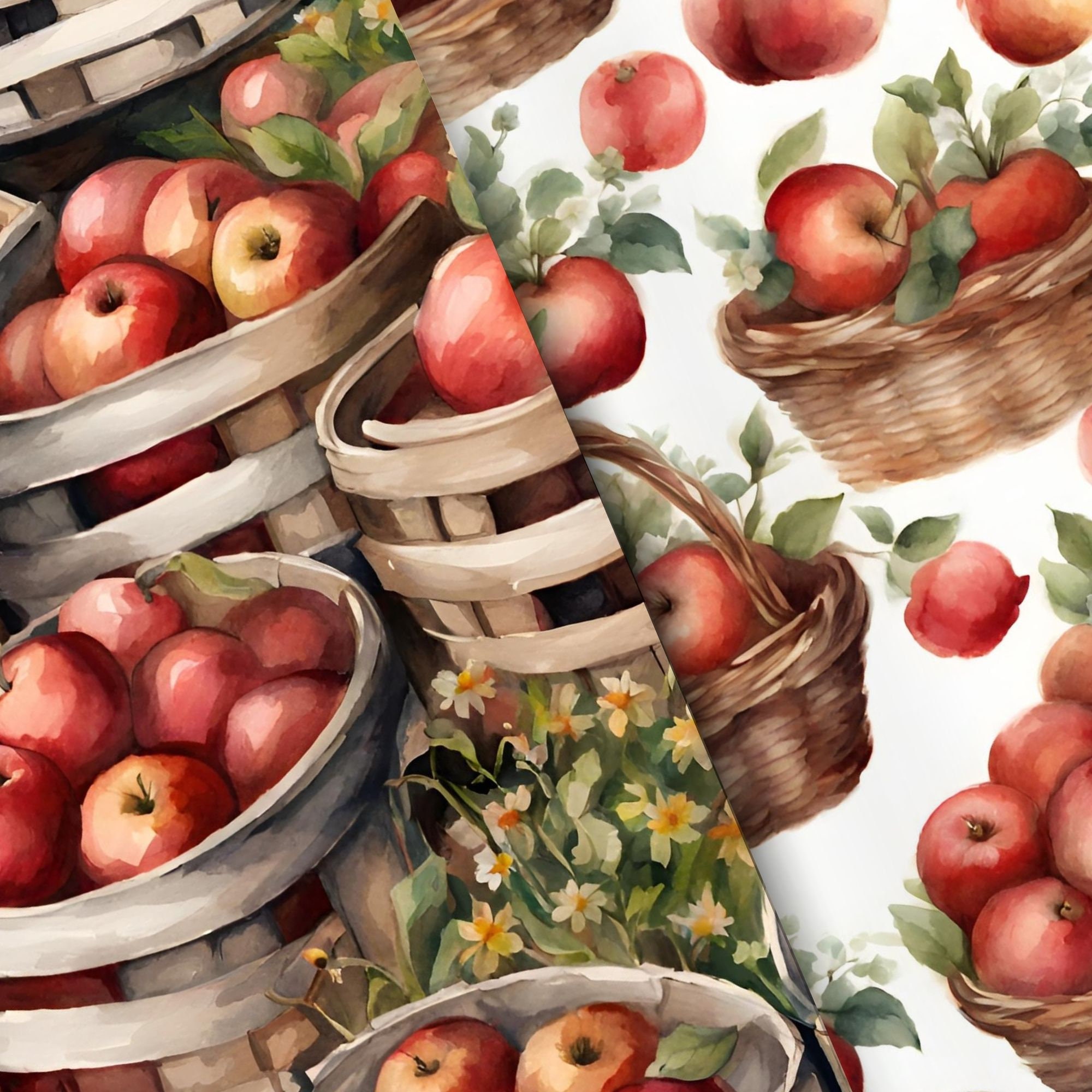 Watercolor Red Apples Pattern Digital Papers, Summer Themed Digital ...