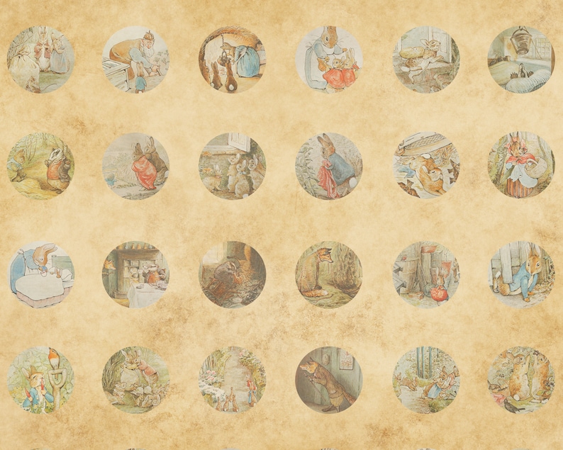 Peter Rabbit - Digital Collage Sheet - 1 Inch Round Circles - INSTANT ...