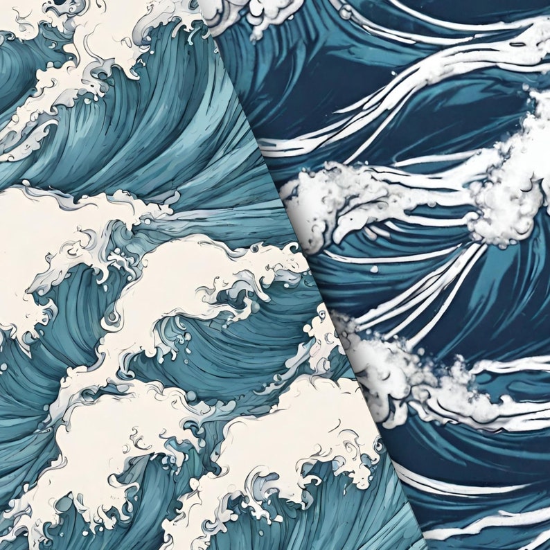 Ocean Wave Digital Paper Pack, Sea Waves Pattern Backgrounds, Beach ...