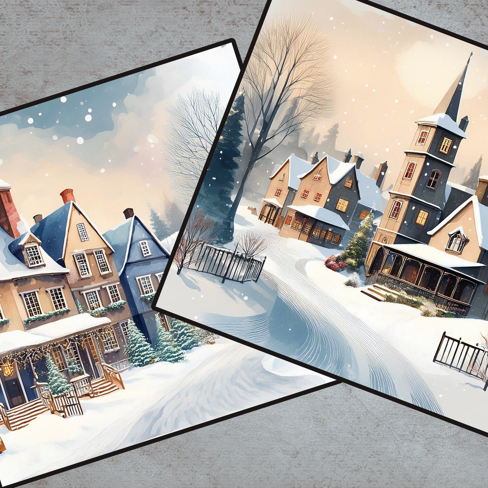 Winter Village JPG Clip Art Set, Snowy Village Scrapbooking Papers ...