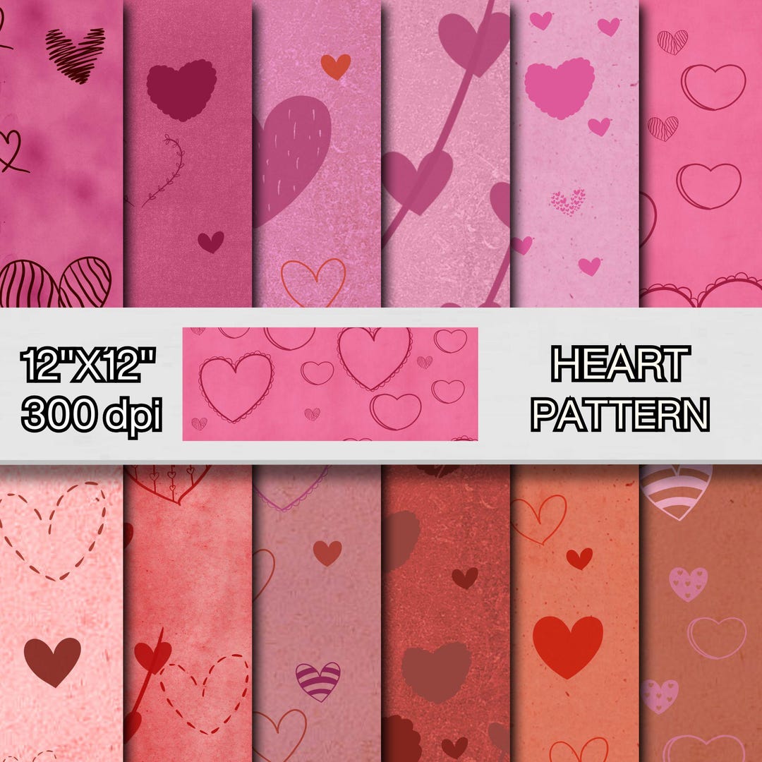 Heart Pattern Digital Paper Pack | Romantic Scrapbook Papers| Valentine ...