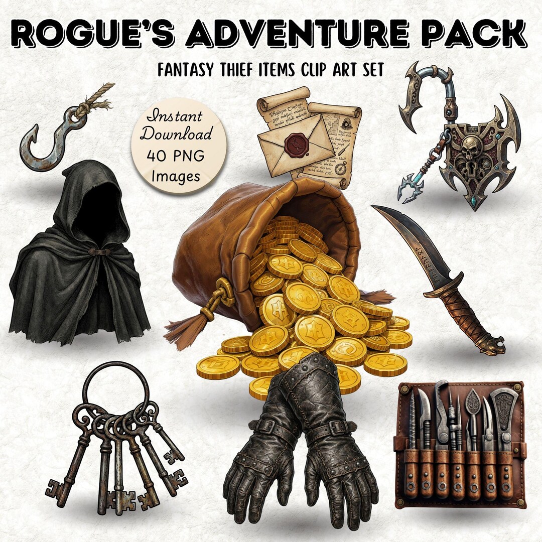 Medieval Rogue Thief Clipart Set – 40 PNG | Dark Fantasy Thief Graphics ...