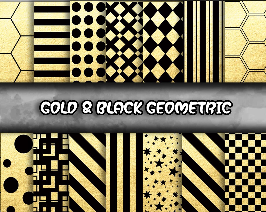 Geometric Digital Paper Pack Black and Gold Geometric Shapes Pattern ...