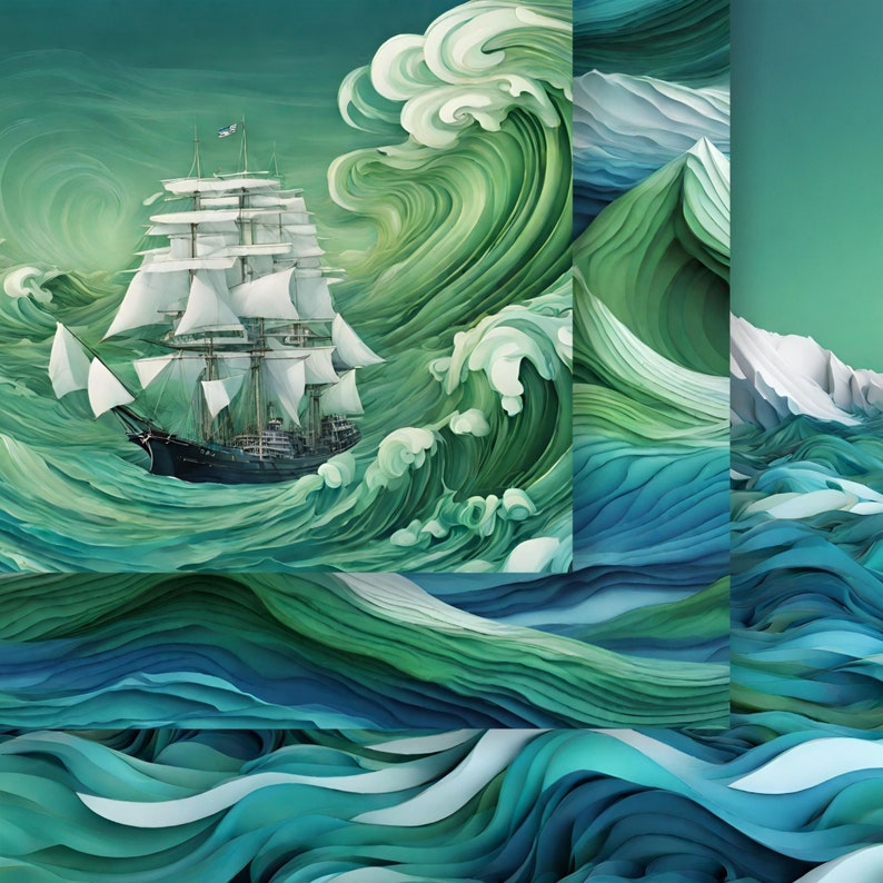 3D Water Waves Digital Paper, Sea Waves Digital Backgrounds ...