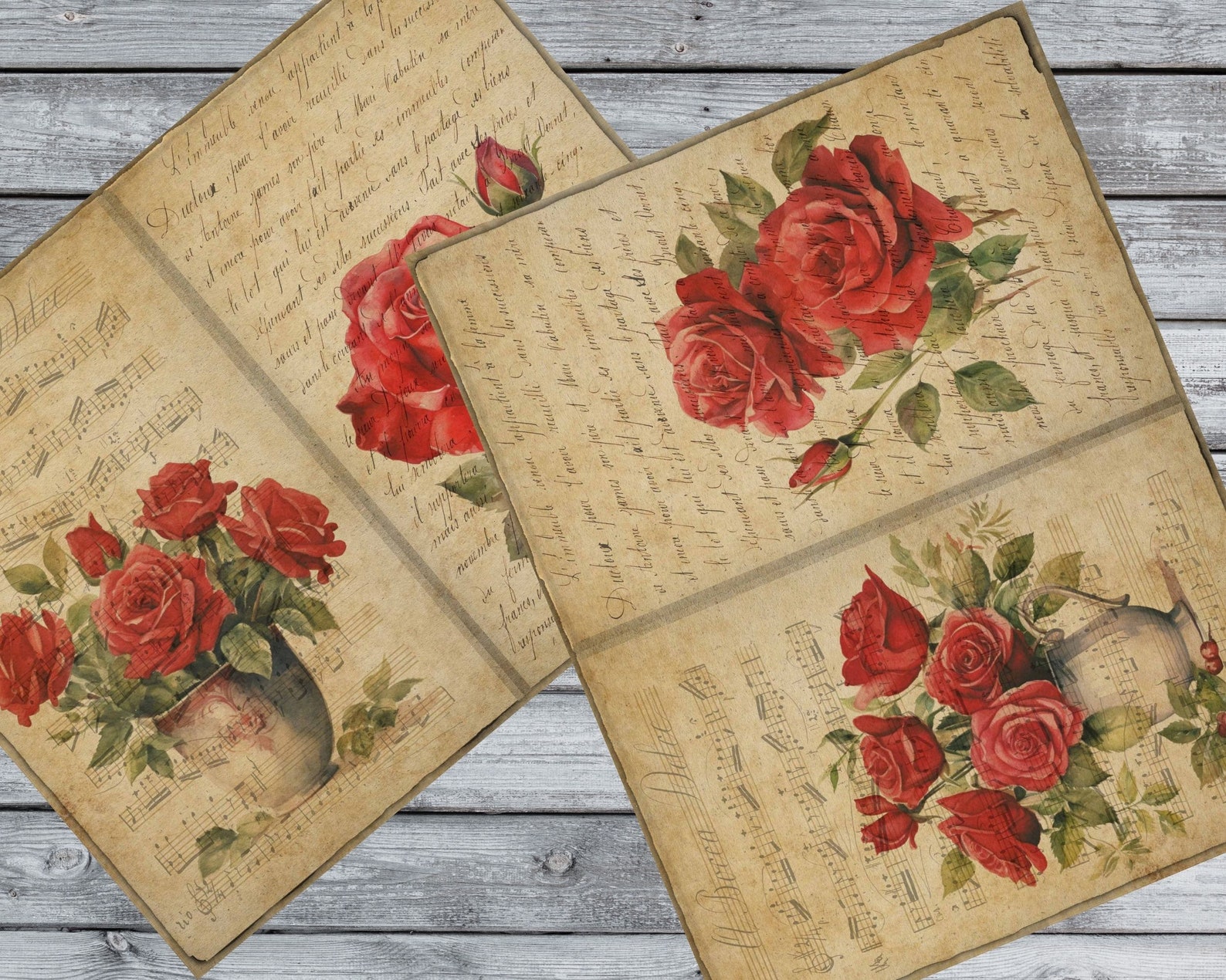 Vintage Red Roses Journal Pages Kit, Vintage Roses Junk Journal for ...