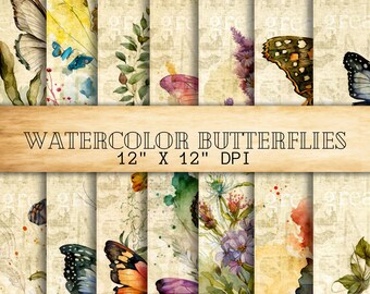 Watercolor Butterflies Digital Paper Pack #02 - Vintage Butterfly ...