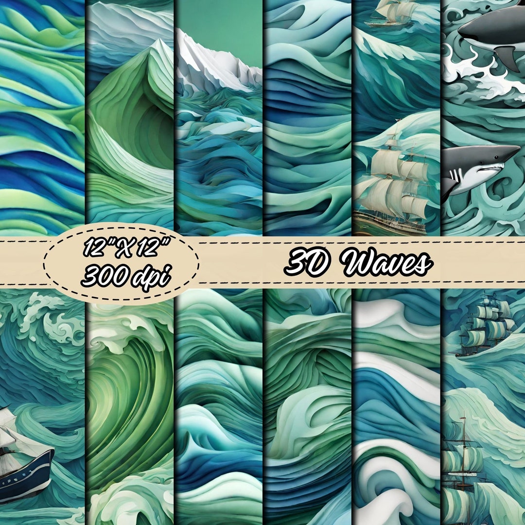 3D Water Waves Digital Paper, Sea Waves Digital Backgrounds ...