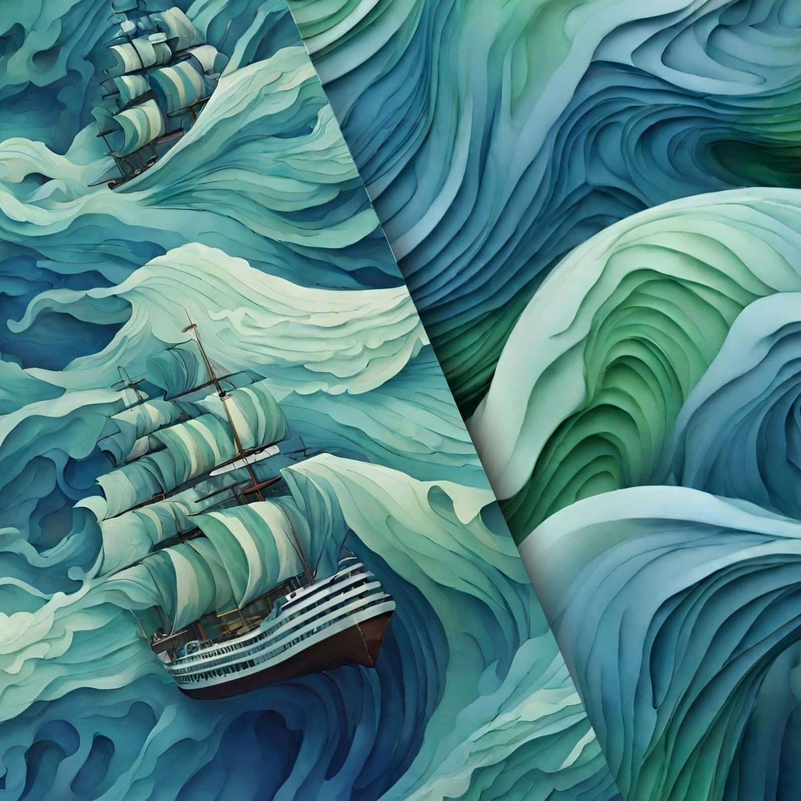 3D Water Waves Digital Paper, Sea Waves Digital Backgrounds ...