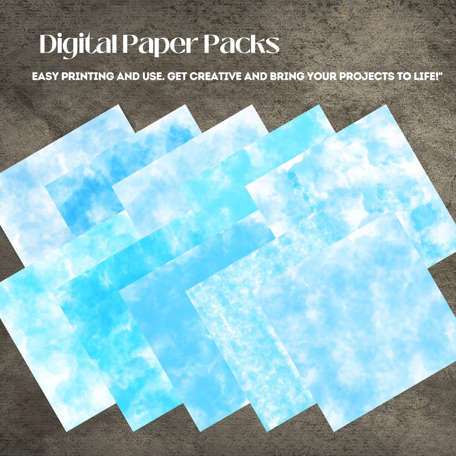 Digital Papers Pack, Blue Sky Scrapbooking Paper, Cloud and Sky ...