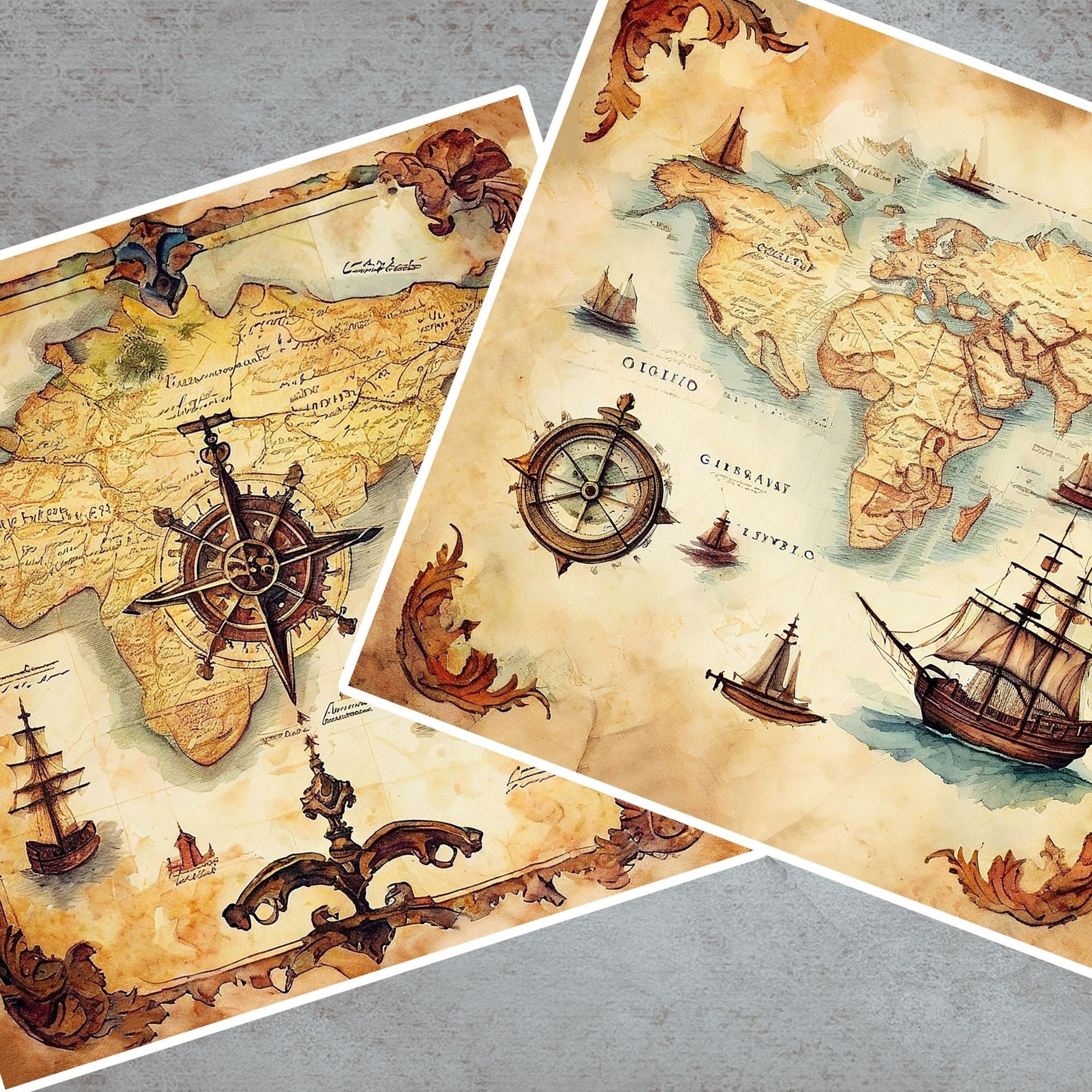 Vintage Treasure JPG Bundle,watercolor Treasure Map Scrapbook Paper ...