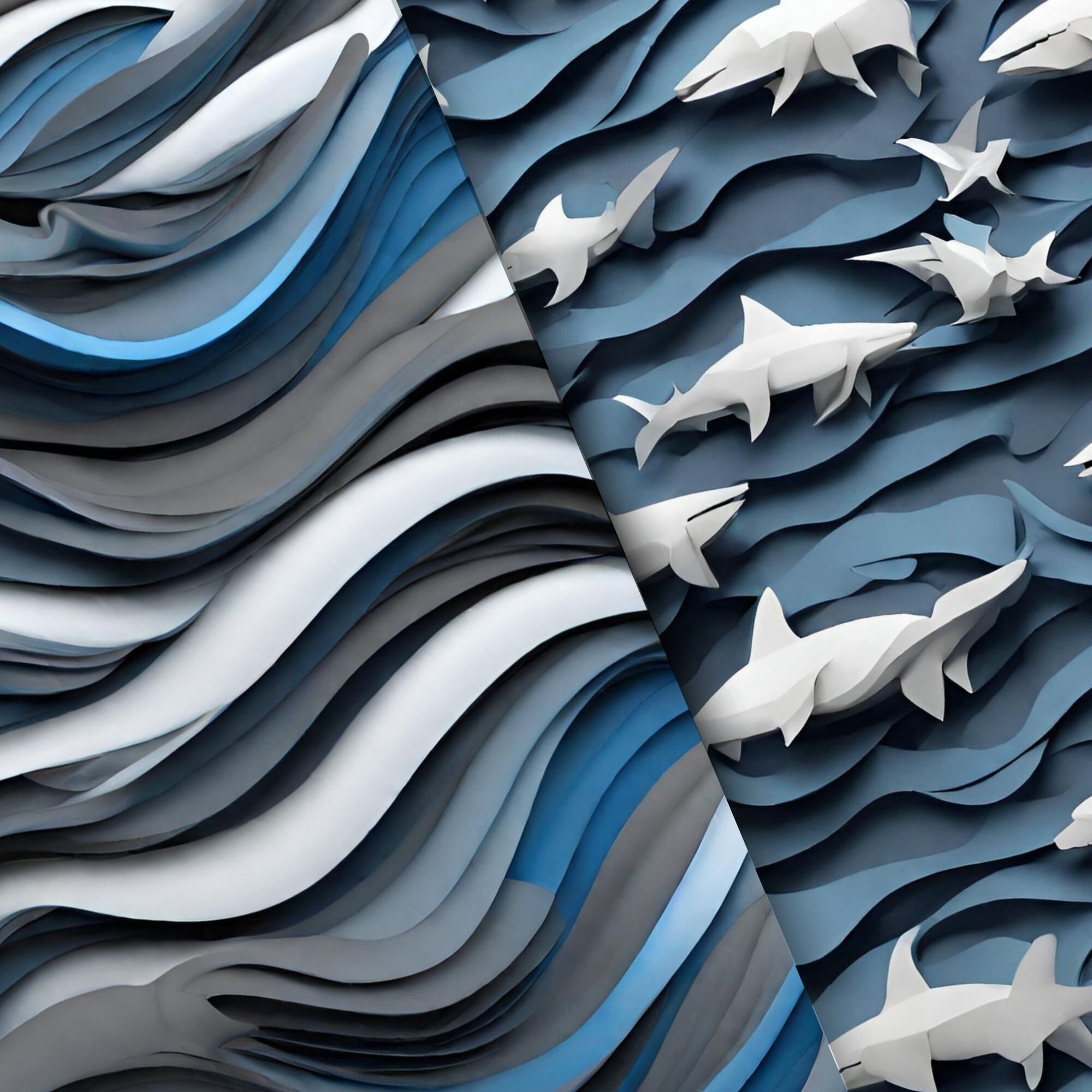 Paper Water Waves Digital Paper, Sea Waves Digital Backgrounds ...