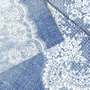 Denim & Lace Textured Digital Papers, Washed Denim Digital Background ...