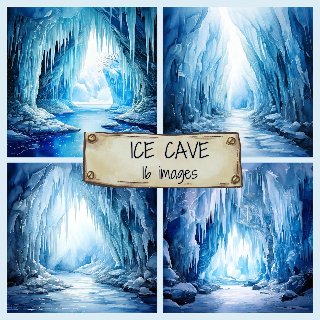 Watercolor Ice Caves Digital Paper Pack, Printable Scrapbook Paper ...