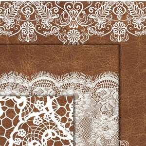 White Lace and Leather Digital Paper Pack Vintage Lace Pattern Digital ...