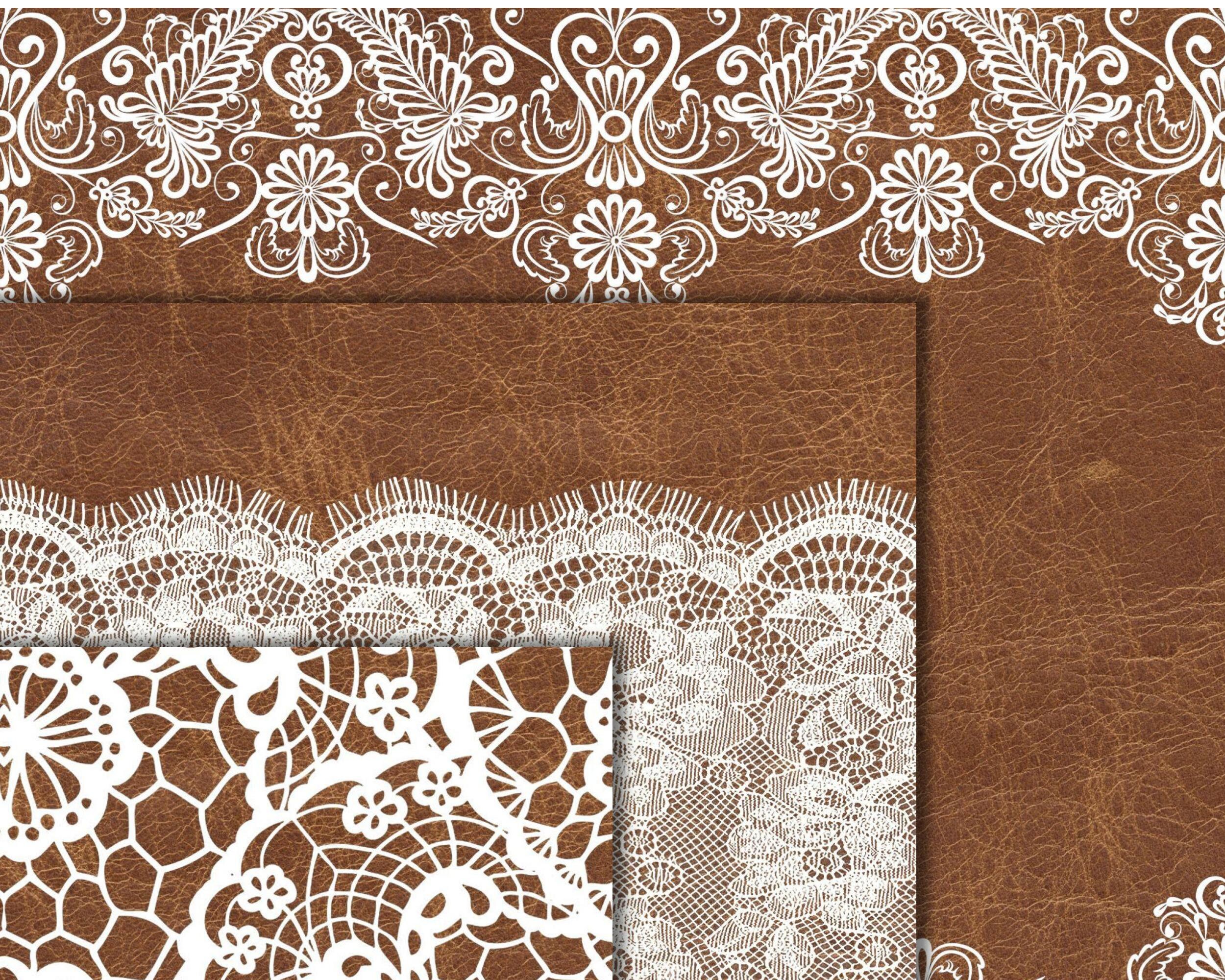 White Lace and Leather Digital Paper Pack Vintage Lace Pattern Digital ...