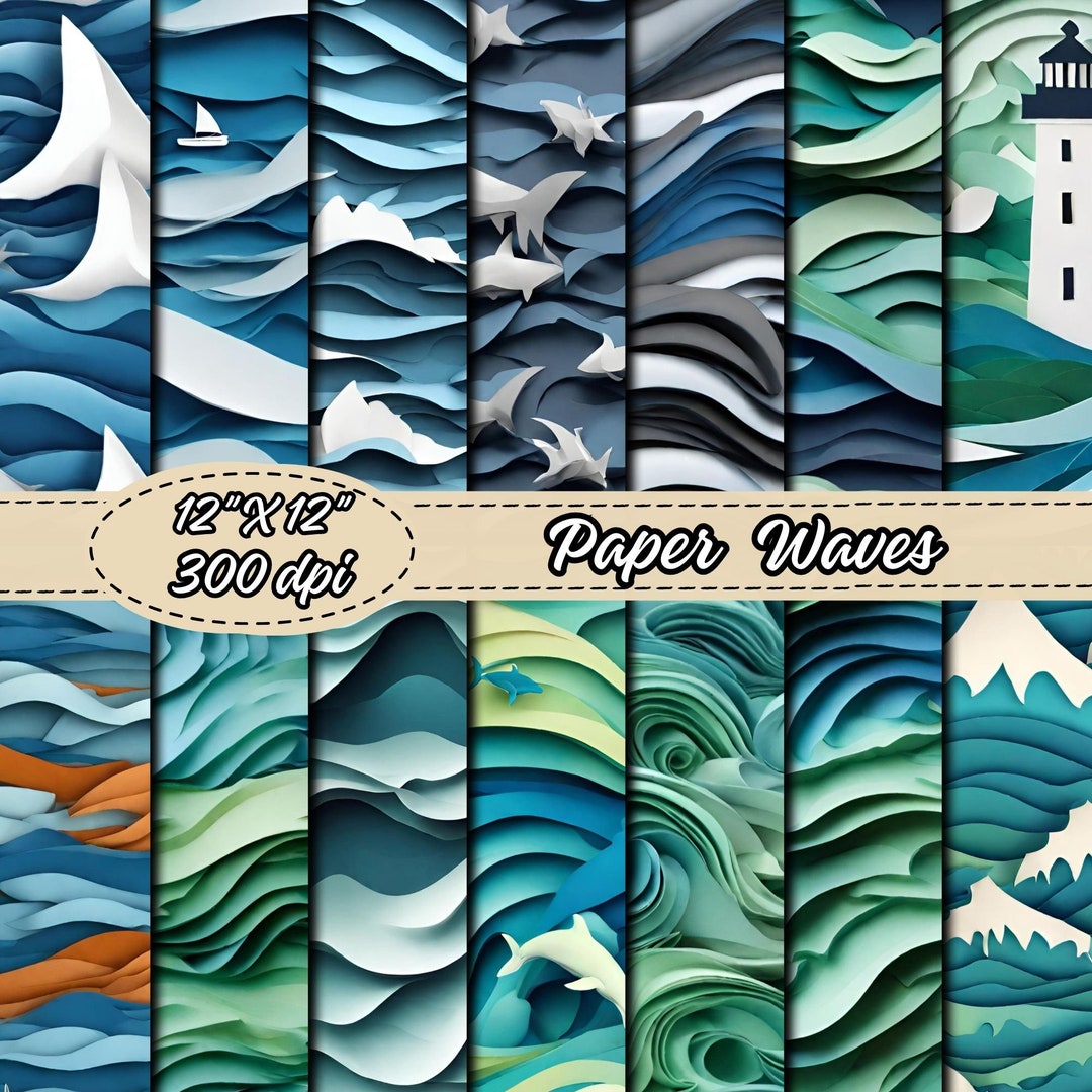 Paper Water Waves Digital Paper, Sea Waves Digital Backgrounds ...