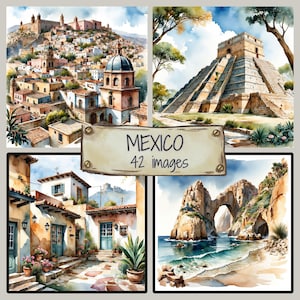Watercolor Mexico Clip Art JPG Bundle | Iconic Mexican Landmarks ...