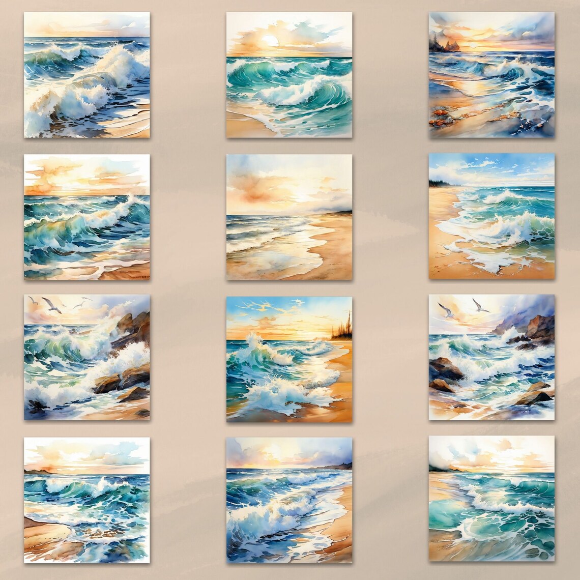 Ocean Wave Digital Paper Pack, Sea Waves Pattern Backgrounds, Beach ...