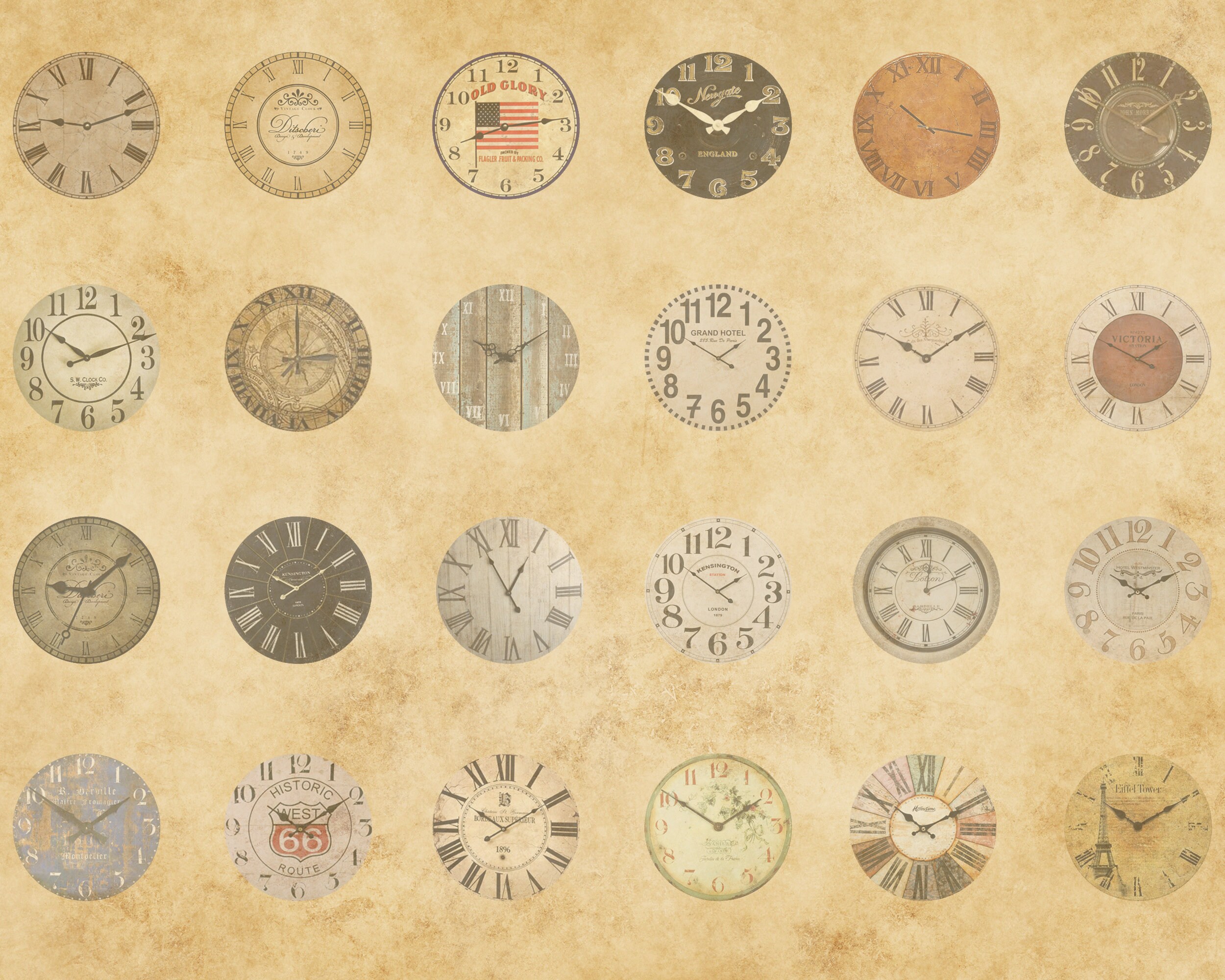 Clock Faces Collage Sheet - Vintage Clock 1 Inch Circles Collage Sheet ...