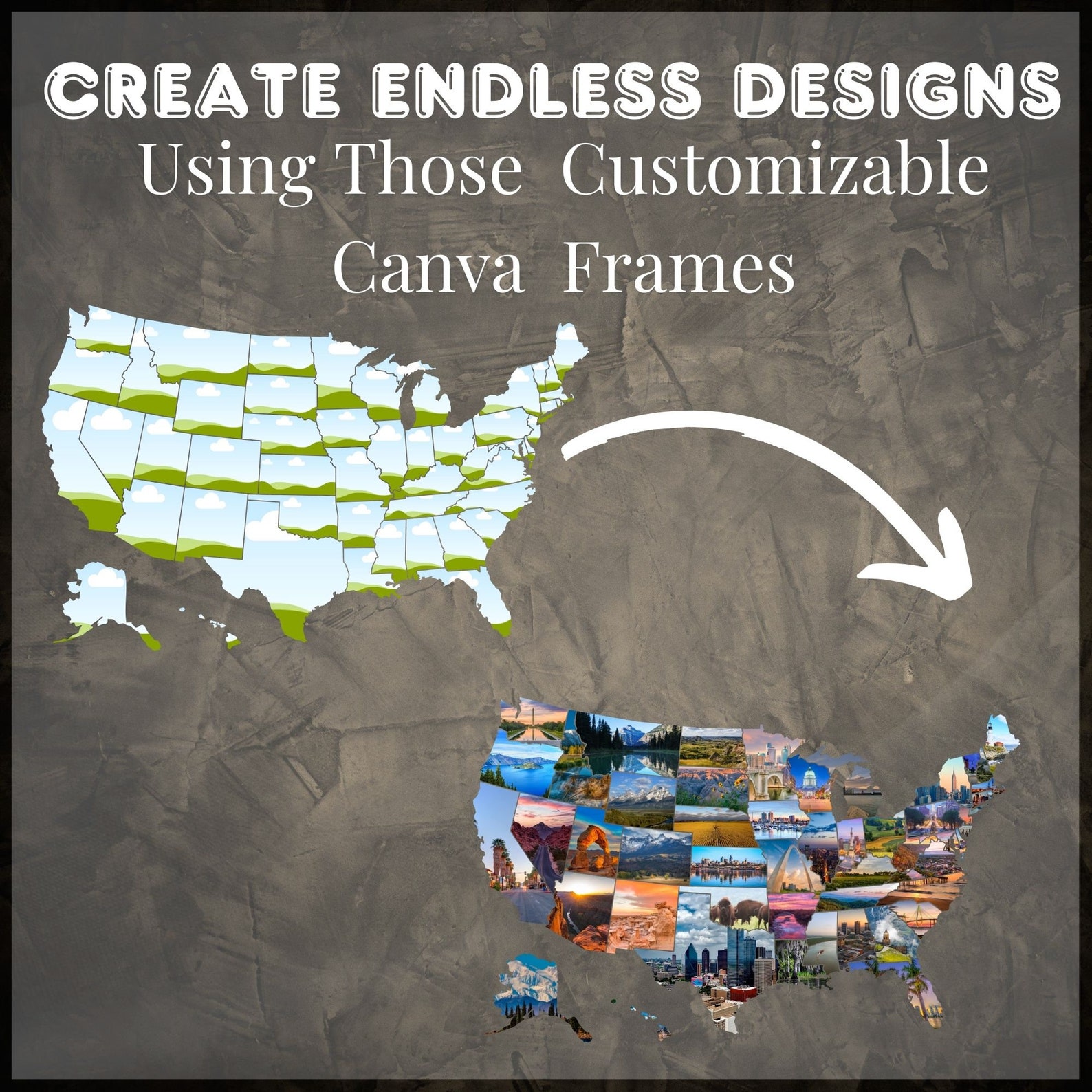 Editable USA Map Photo Collage ,create Your Own US Map Photo Collage ...