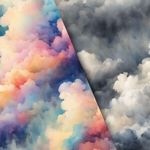 Watercolor Cloudy Skies Digital Paper Pack, Cloud and Sky 'printable ...