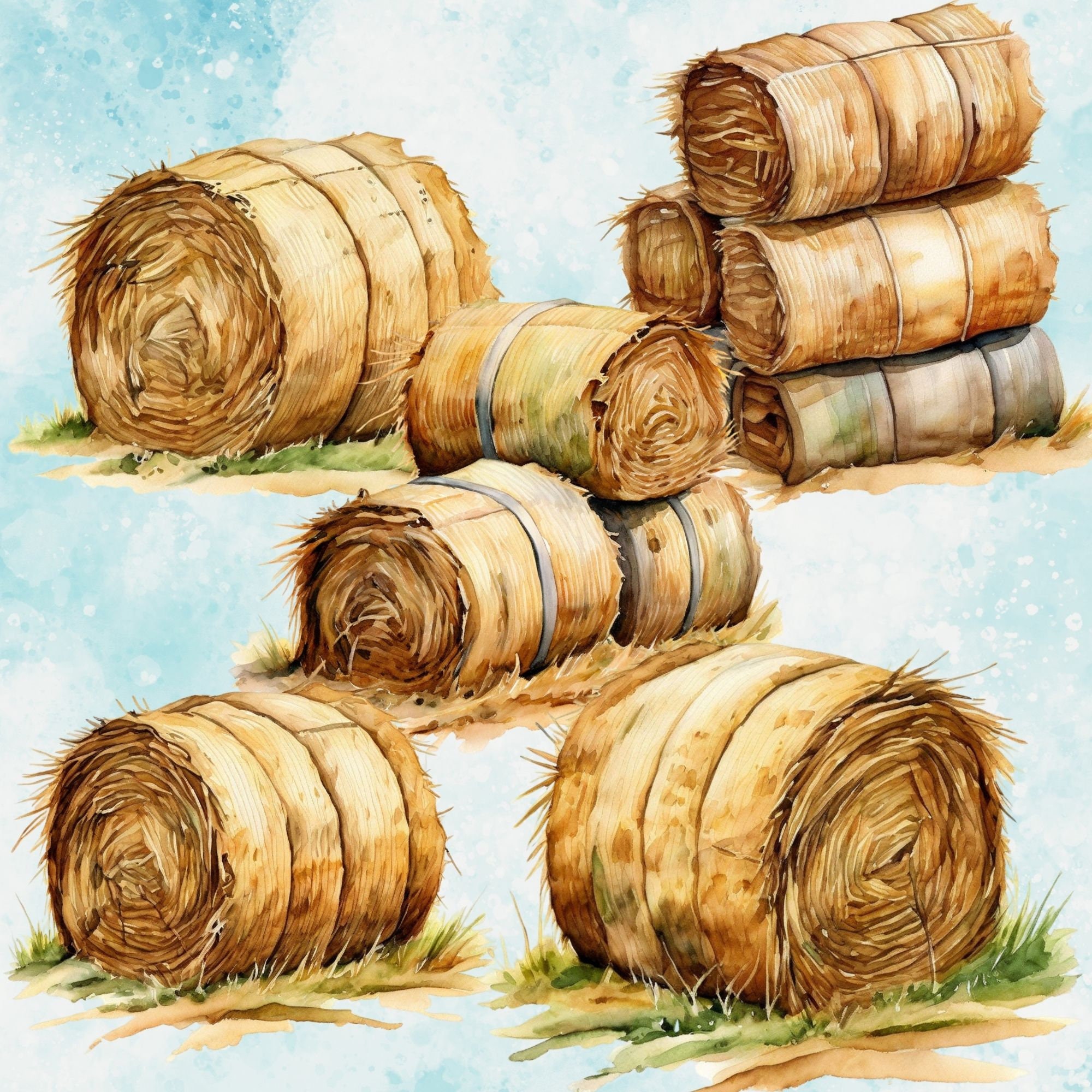 Watercolor Bale of Hay Clipart Bundle,printable Watercolor Hay Bale ...
